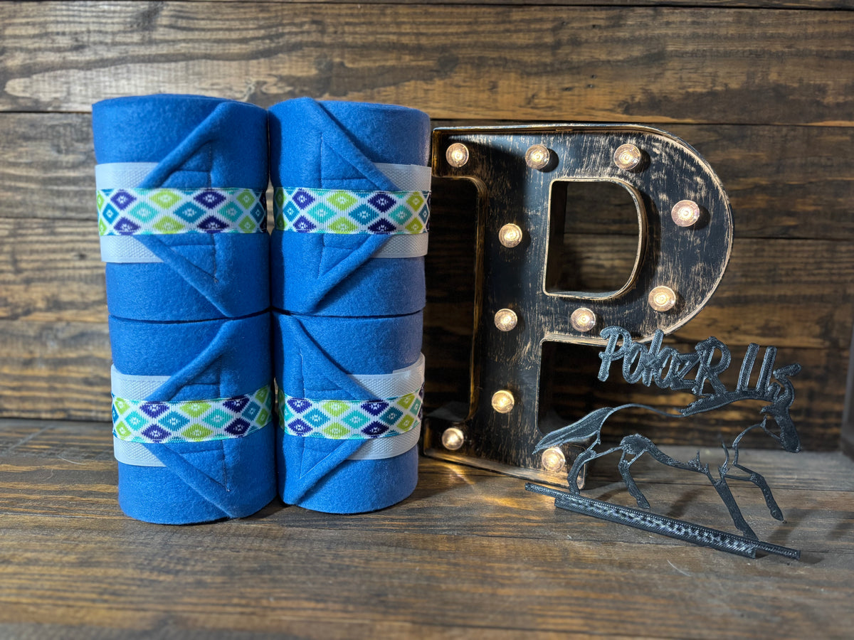 Periwinkle Polo Wraps with Aztec Trim - Horse Sized- Set of 4 – Poloz R Us