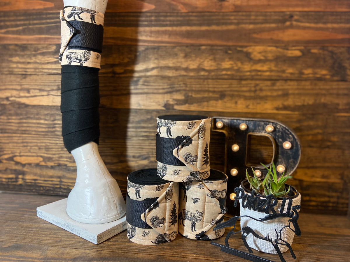 Black Polo Wraps with Wildlife Accent - Horse Sized - Set of 4 – Poloz R Us