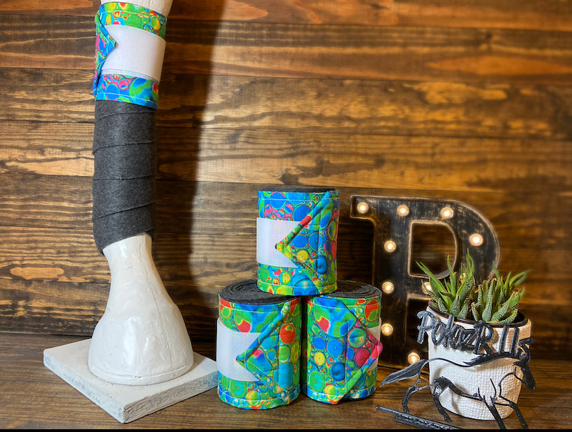 Grey Polo Wraps with Abstract Colored Bubble Accent - Horse Sized - Se ...