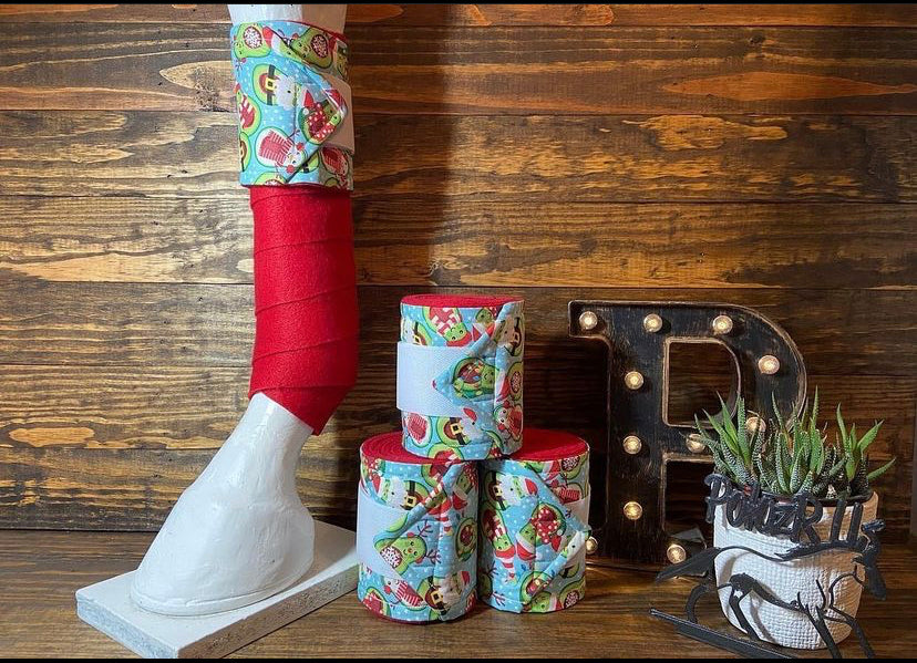 Red Polo Wraps with Christmas Avocado Accent - Horse Sized - Set of 4 ...